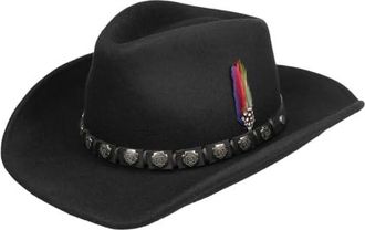 Stetson Chapeau Hackberry Western Homme - en Laine de Cowboy Feutre avec Bandeau Cuir Hiver Automne Ete Printemps Printemps-ete - S (54-55 cm) Noir