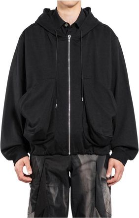Jiyong Kim Homme, Sweatshirts et sweats &agrave; capuche, Noir, Taille: L Draped Pocket Zip-Up Sweat &agrave; capuche