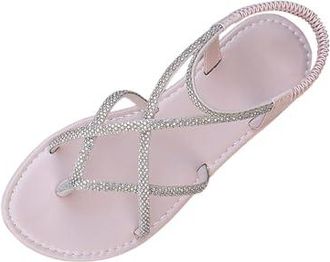Generic Sandales plates &agrave; paillettes d&eacute;contract&eacute;es &agrave; bout ouvert pour femme - &Eacute;l&eacute;gantes - L&eacute;g&egrave;res et confortables - Avec sangle de cheville &eacute;lastique - Pour l