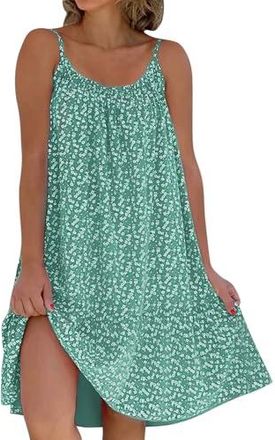 Generic Robe d&eacute;t&eacute; pour femme - Robe d&eacute;t&eacute; d&eacute;contract&eacute;e &agrave; motif floral - Sans manches - Col en V - Robe boh&egrave;me pour les vacances, les f&ecirc;tes, le quotidien, vert,