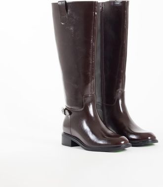 Asos Cecile flache Reitstiefel bis zum Knie in Burgunderrot