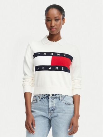 Tommy Jeans Pullover Flag DW0DW22930 Wei&szlig; Regular Fit