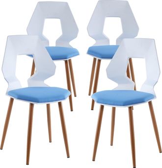 Trisens 2er 4er Set Design Stühle Esszimmerstühle Küchenstühle Wohnzimmerstuhl Bürostuhl Kunststoff, Farbe:Weiß/Hellblau, Menge:4 St