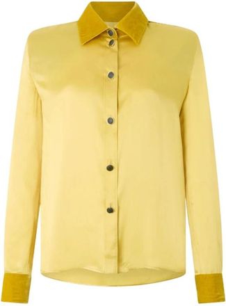 Roberto Cavalli Femme, Blouses et Chemises, Jaune, Taille: 40 FR Chemise en Soie avec Inserts en Velours