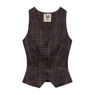 Aniye By Gilet Len im Karomuster - - Jackets - Damen - Braun - M