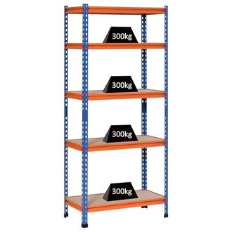 HOMCOM &Eacute;tag&egrave;re Charge Lourde en m&eacute;tal &agrave; 5 Niveaux &eacute;tag&egrave;re de Garage &eacute;tag&egrave;re de Rangement capacit&eacute; 1500 kg 80 x 40 x 182 cm Bleu Orange