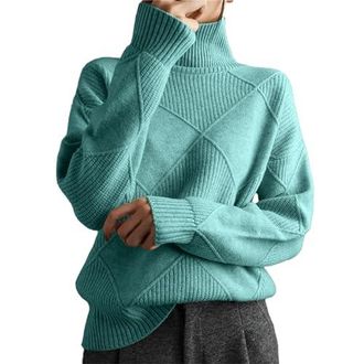 Generic Pull pour femme en tricot surdimensionn&eacute; &agrave; col roul&eacute; - Design tendance - Manches longues - Confortable - Doux et chaud - Pour lautomne et lhiver, Vert