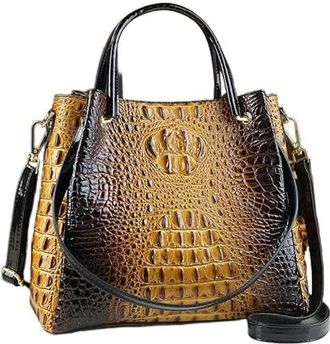 Generic Sac fourre-tout en cuir à motif crocodile pour femme avec poignée sur le dessus, sac à main seau sac à main portable avec poignée, jaune