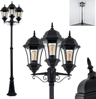 HOFSTEIN Au&szlig;enwegeleuchte Etoe, Wegeleuchte aus Metall/Glas in Schwarz/Klar, Kandelaber in antikem Look, H&ouml;he max. 250 cm, Landhaus Gartenbeleuchtung IP44, 3 x