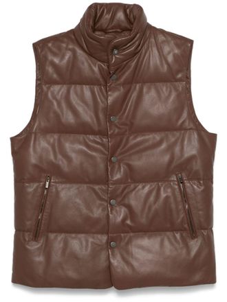 Boggi Milano gilet matelassé en cuir - Marron