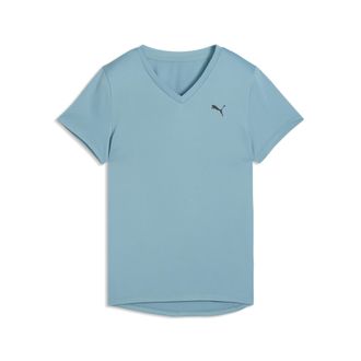Puma TAD ESSENTIALS T-Shirt mit V-Ausschnitt Damen, Kleidung, Blau, XXS