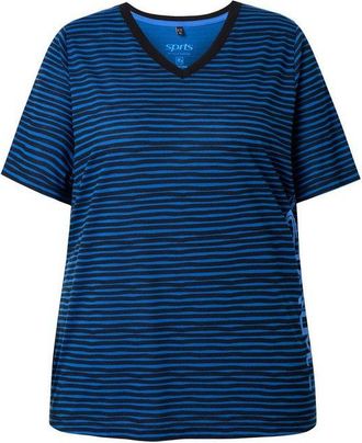 Ulla Popken T-Shirt Funktionsshirt Ringel Classic V-Ausschnitt Halbarm