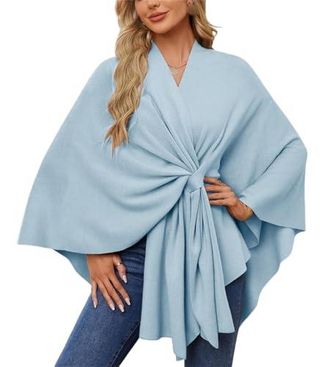 Generic Poncho &eacute;l&eacute;gant doux ouvert sur le devant pour le printemps, lautomne et lhiver, bleu clair, Taille unique
