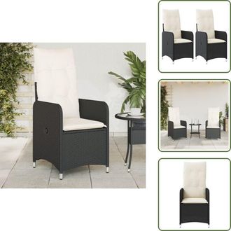 vidaXL Gartensessel mit Kissen 2 Stk. Verstellbar Schwarz Poly Rattan - Gartenstuhl - Lounge Chair - Liegesessel - Esszimmerstuhl - Balkonm&ouml;bel