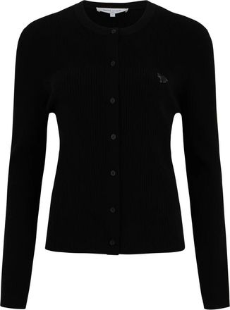 Maison Kitsun&eacute; Femme, Pulls, Noir, Taille: 42 FR Baby Fox Pleat Rib Cardigan