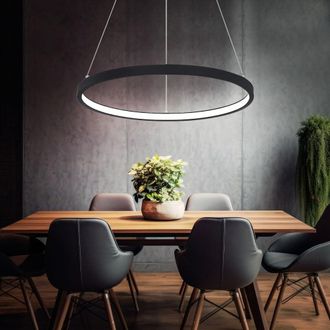 Globo Lighting Pendelleuchte Ring H&auml;ngeleuchte rund LED Lampen Wohnzimmer h&auml;ngend Modern, aus Metall in schwarz-matt opal, 1x LED 19W 800Lm warmwei&szlig;, DxH 38,5x120 cm