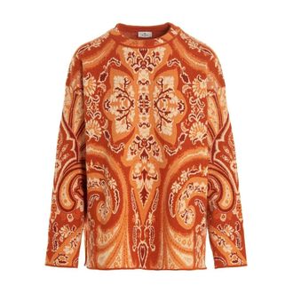 Etro Femme, Pulls, Orange, Taille: 38 FR Pull en Laine &agrave; Motifs Intarsia