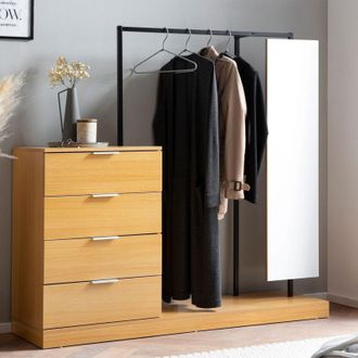 M&S Collection M&s - Vestiaire 4 tiroirs 1 tringle et 1 miroir 145x40,5x138 cm d&eacute;cor ch&ecirc;ne