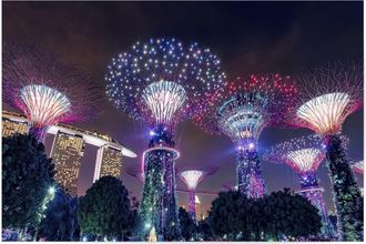 artboxONE Poster 60x40 cm St&auml;dte Gardens By The Bay hochwertiger Design Kunstdruck - Bild gardens by the bay bay city