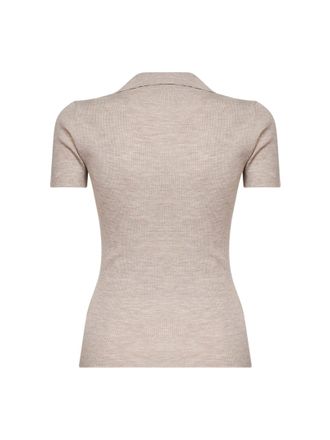 Max Mara Womens Powder Ribbed Wool Polo Shirt Virgin Tops