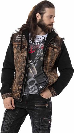 Cipo & Baxx Herren Hybrid-Denimjacke CJ-287 Braun - Spezielles Design, Sport Verschiedene Jackenmodelle - Sweat-Kapuze und Sweat&auml;rmeln - mit Modernen Komfort-Deta