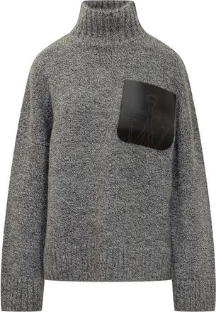 J.W.Anderson Femme, Pulls, Gris, Taille: 36 FR Pull avec poche plaqu&eacute;e en cuir