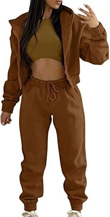 Generic Ensemble de surv&ecirc;tement d&eacute;contract&eacute; pour femme - Automne et hiver - Tenue 3 pi&egrave;ces - Avec fermeture &eacute;clair - Sweat &agrave; capuche et pantalon - 2026, marro