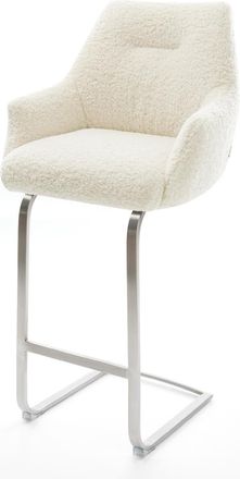 DELIFE Barstuhl Alja-Flex Teddystoff Beige Freischwinger Flach Edelstahl Silberfarben Taschenfederkern, Barst&uuml;hle