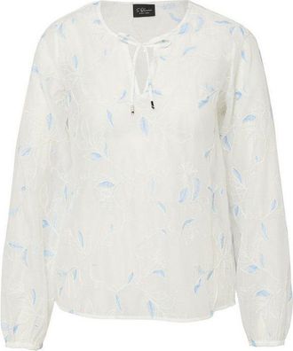 s.Oliver Langarmbluse Bluse Transparente Bluse mit Strickerei und Tunika-Ausschnitt