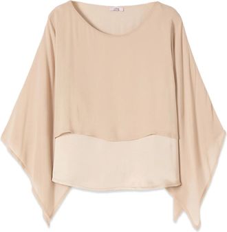 Oltre Femme, Blouses et Chemises, Beige, Taille: 44 FR Blouse bi-mati&egrave;re avec superposition