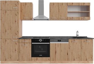 Vicco Küchenzeile R-Line, Artisan-Eiche/Goldkraft Eiche, 300 cm, AP Anthrazit