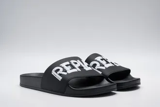Replay Badepantolette REPLAY, Herren, Gr. 45, schwarz, wei&szlig;, Synthetik, Basic, Schuhe, Sommerschuh, Badeschuh, Strandschuh, Flat mit Logoschriftzug