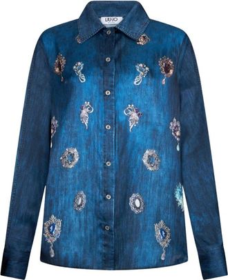 Liu Jo Femme, Blouses et Chemises, Bleu, Taille: 42 FR Camicia stampa digitale