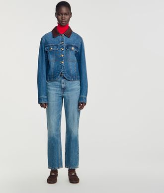 Sandro Blouson en jean col cuir