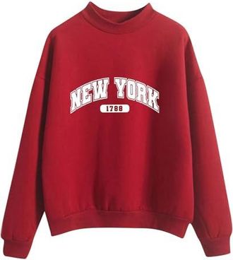 Generic 2026 Printemps Automne Hiver Col O Couleur unie Imprim&eacute; Manches Longues Pull Sweat-shirt, Rouge, XXL