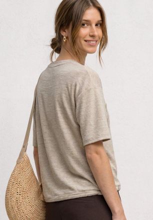 Street One Rundhalsshirt Sommershirt mit Rundhals und Brusttasche/Melange-Look