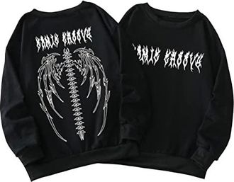 ORANDESIGNE Femmes Y2k Gothique Squelette Imprimé À Capuche Zip Up Surdimensionné À Manches Longues Sweat Cool Hipster Veste 90 s E-Girl Streetwear Q Noir M