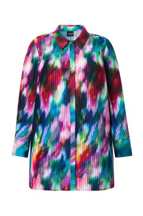 Ulla Popken Longbluse Plisseebluse A-Linie Hemdkragen Langarm