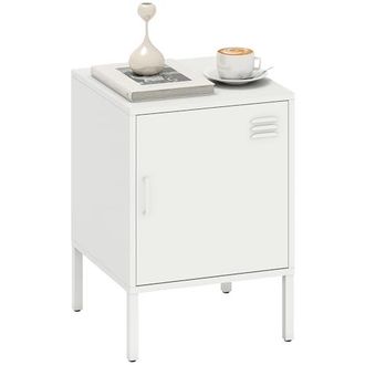 HOMCOM Nachttisch, Beistelltisch mit Verstellbarer Ablage, Stahlrahmen, moderner Nachtschrank f&uuml;r Schlafzimmer, Wohnzimmer, Wei&szlig;, 40 x 40 x 56 cm