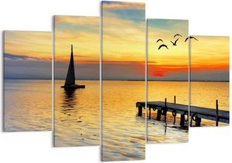 Arttor Bilder auf Leinwand 150x100cm Leinwandbild Strand landschaft wasser br&uuml;cke Gro&szlig; XXL Wanddeko Bild Schlafzimmer Set 5 teilige Wandbilder Dekoration Woh