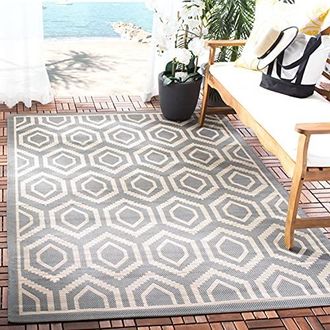 Safavieh Tapis Contemporain Pour Intérieur et extérieur - Courtyard Collection, Tapis à poil court, Anthracite et beige, 201 X 290 cm