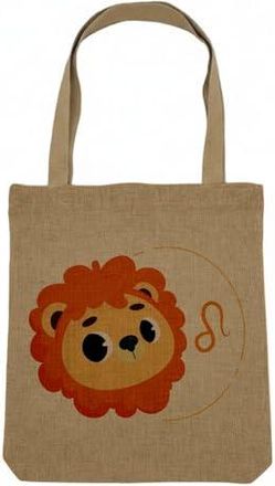 Fabulous Sac Shopping Tote Bag Aspect Lin - Lion Signe astrologie Zodiaque Dessin Symbole Illustration - Sac de Courses Toile Epaisse 360g Beige Naturel Cabas 