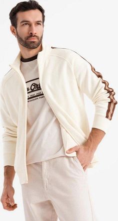 Ombre Sweatjacke Herrensweatshirt mit hohem Kragen und Streifen