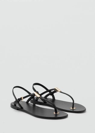 Mango Sandales en cuir d&eacute;tail m&eacute;tallique noir - Femme - 35 - MANGO