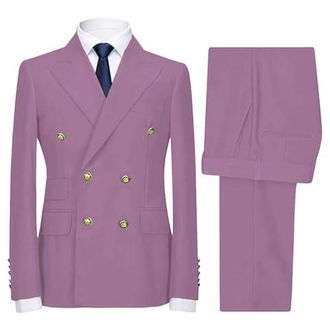 Generic Costume 2 pièces à double boutonnage pour homme - Blazer - Coupe ajustée - Pour mariage, bal de fin dannée, affaires, tenue formelle, rose foncé, 5XL