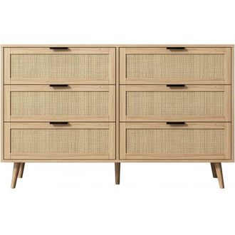 Habitat et Jardin Commode en bois et cannage Preston - 120 x 40 x 75 cm - Beige