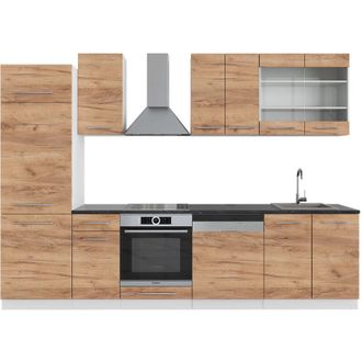 Vicco Küchenzeile Fame-Line, Goldkraft Eiche/Weiß, 300 cm ohne Arbeitsplatte