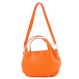modamoda.de T218 Damen Leder Henkeltasche Tragetasche Schultertasche handmade in Italy, Farbe:Orange/Metall Gold