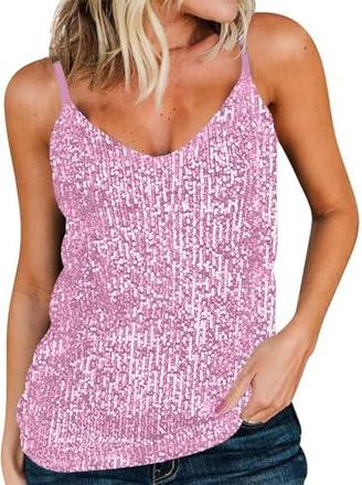 Generic Débardeurs scintillants pour femme - Caraco à paillettes scintillantes pour femme - Camisole à paillettes sans manches à bretelles spaghetti pour fest