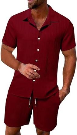 Generic Surv&ecirc;tement baggy pour homme - Couleur unie - 2 pi&egrave;ces - T-shirt &agrave; manches courtes - Short de plage - Short court - Tenue de loisirs, Bordeaux, L